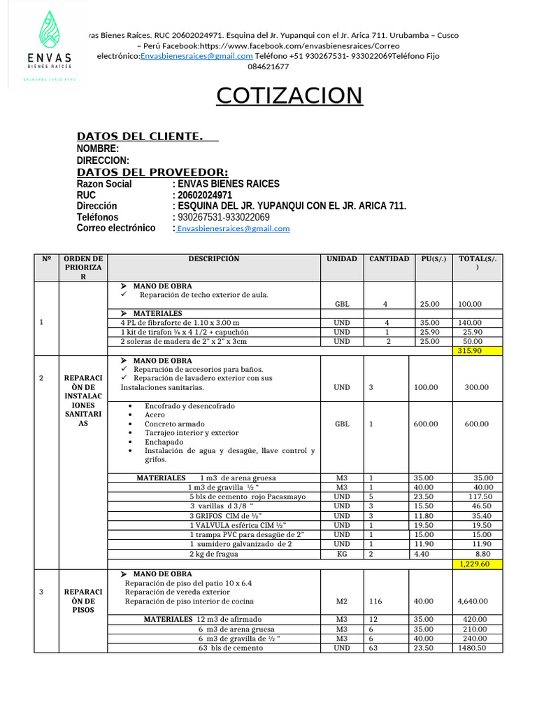 Cotizacion de Obra. | PDF | edificio | Ingeniero civil