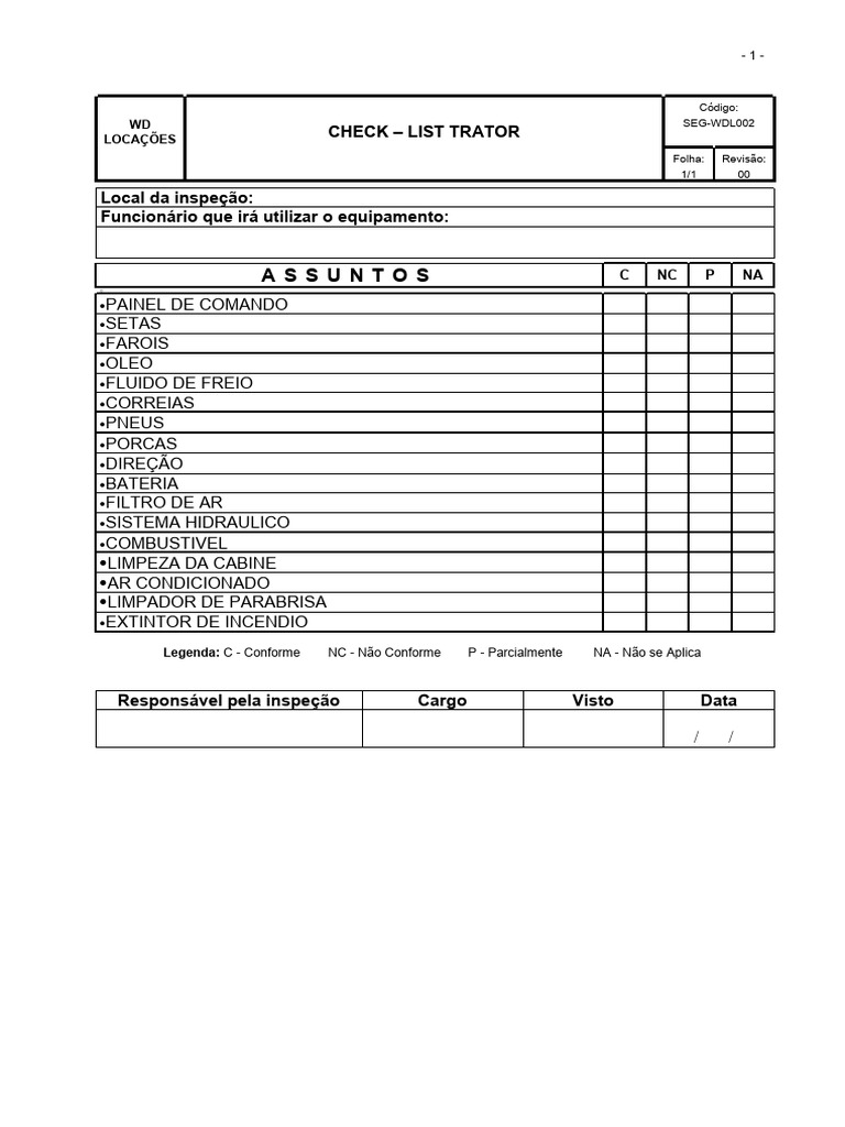 WDL - Checklist Trator | PDF