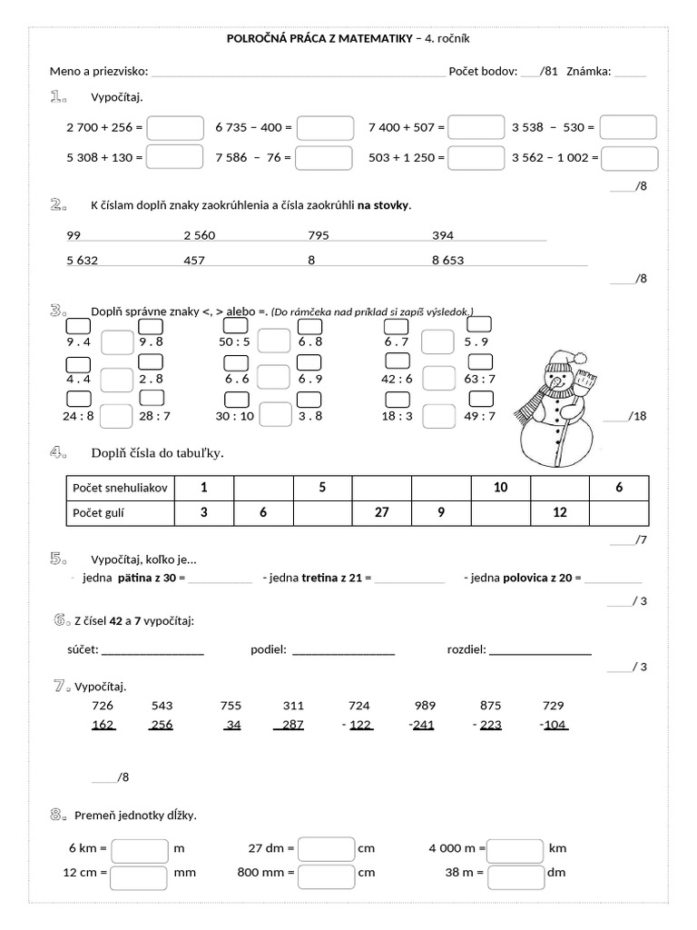Polročná Práca Z MAT - 4. Ročník | PDF