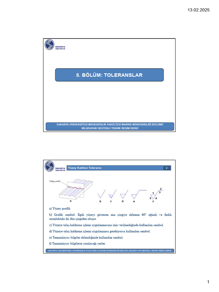 BDTR Ders Notu 8. Bölüm (Toleranslar) | PDF