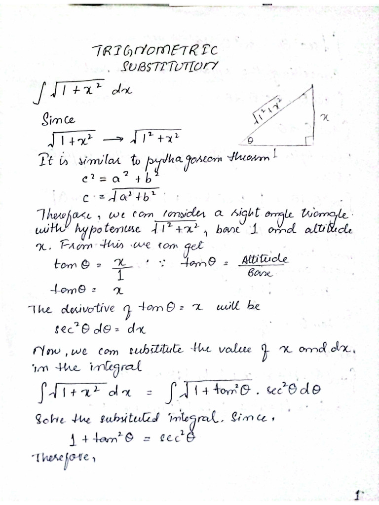 Calculus 2 Lecture 7.3 Integrals by Trigonometric Substitution | PDF