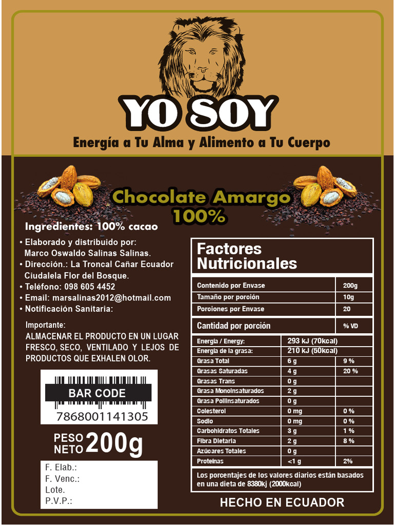 Etiqueta Yo Soy Chocolate | PDF