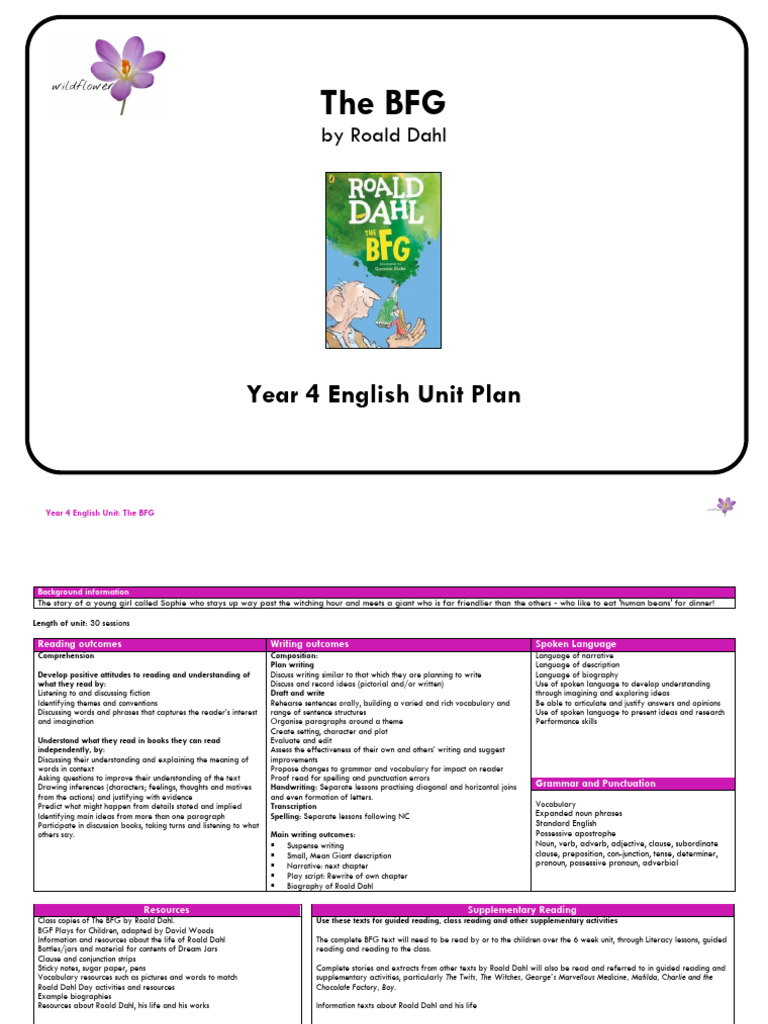 Y4 BFG Wildflower Publications | PDF | Reading Comprehension | English ...