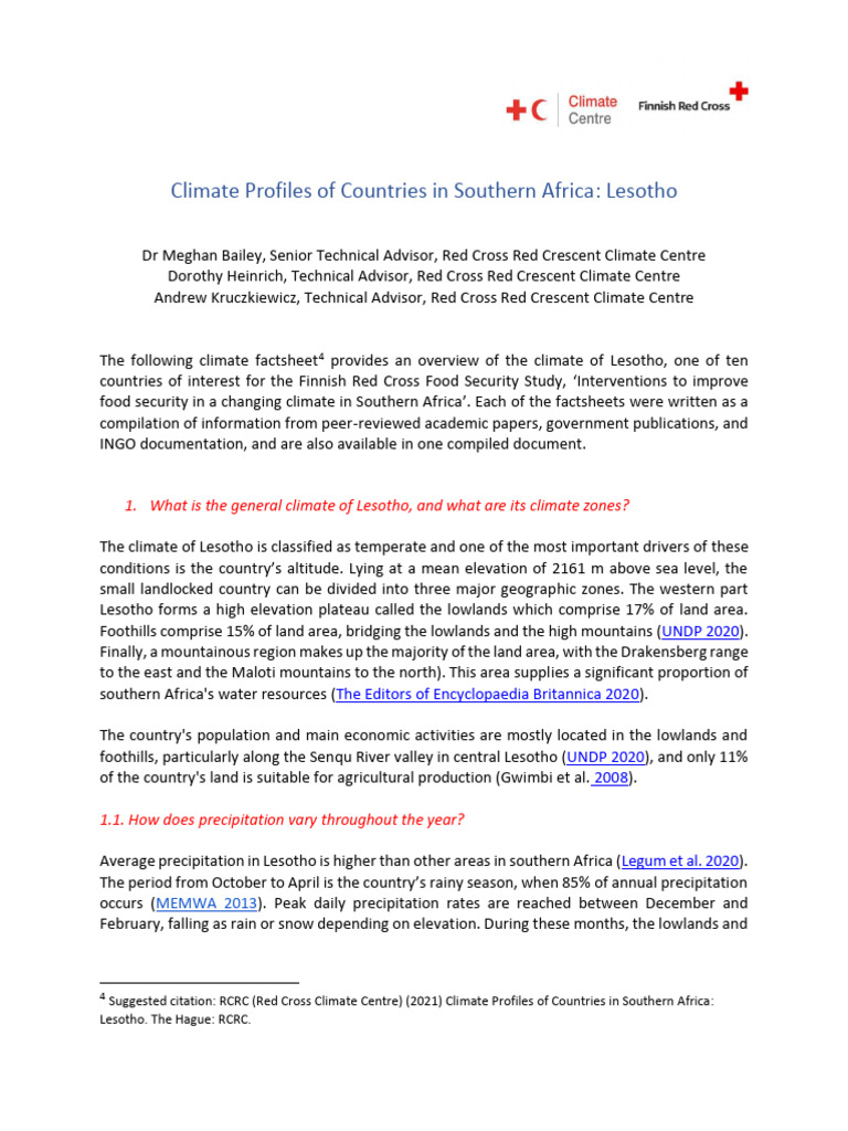 Climate Profiles of Countries in Southern Africa Lesotho | PDF ...