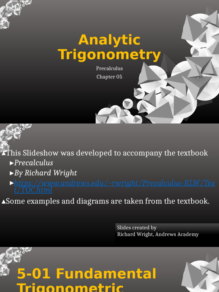 Precalculus 05 Analytic Trigonometry | PDF | Trigonometric Functions ...
