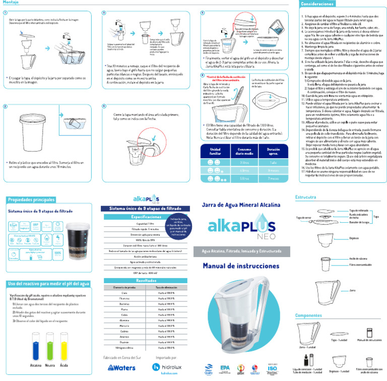 Manual Jarra Alcalina Alkaplus | PDF | Agua | Sustancias químicas