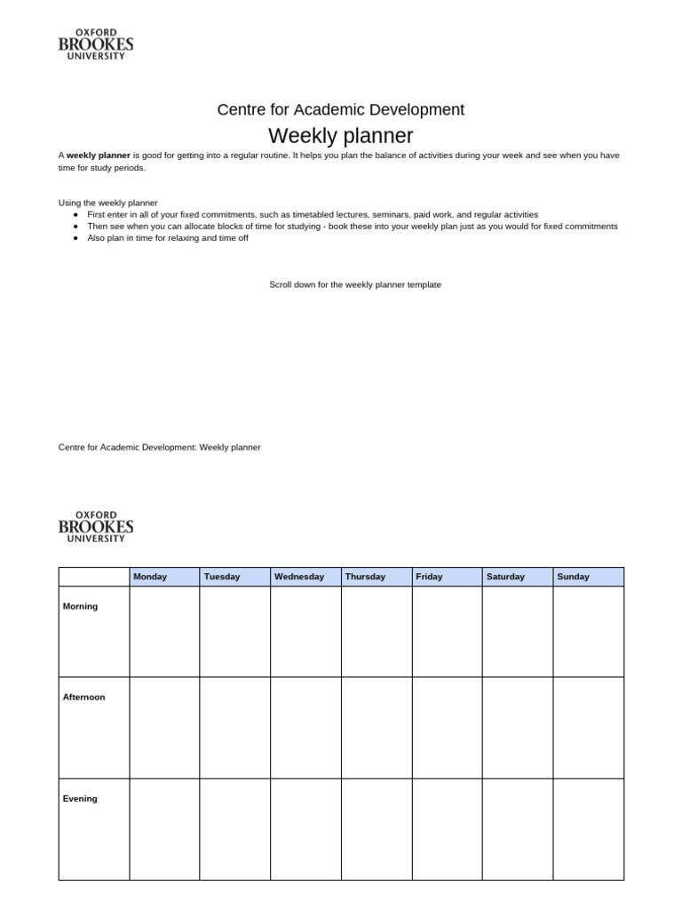 Weekly Academic Planner Template | PDF