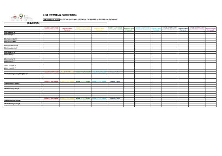 SWIMMING List Competition - WIUC 2024 | PDF