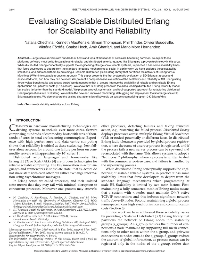 Evaluating Scalable Distributed Erlang For Scalability and Reliability | PDF | Message Passing ...