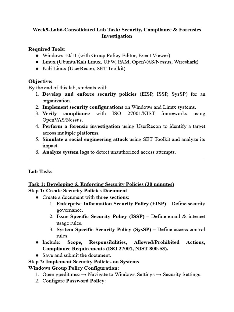 Lab6-Week9-Consolidated Lab Task - For Mid Term Viva | PDF | Sudo | Group Policy