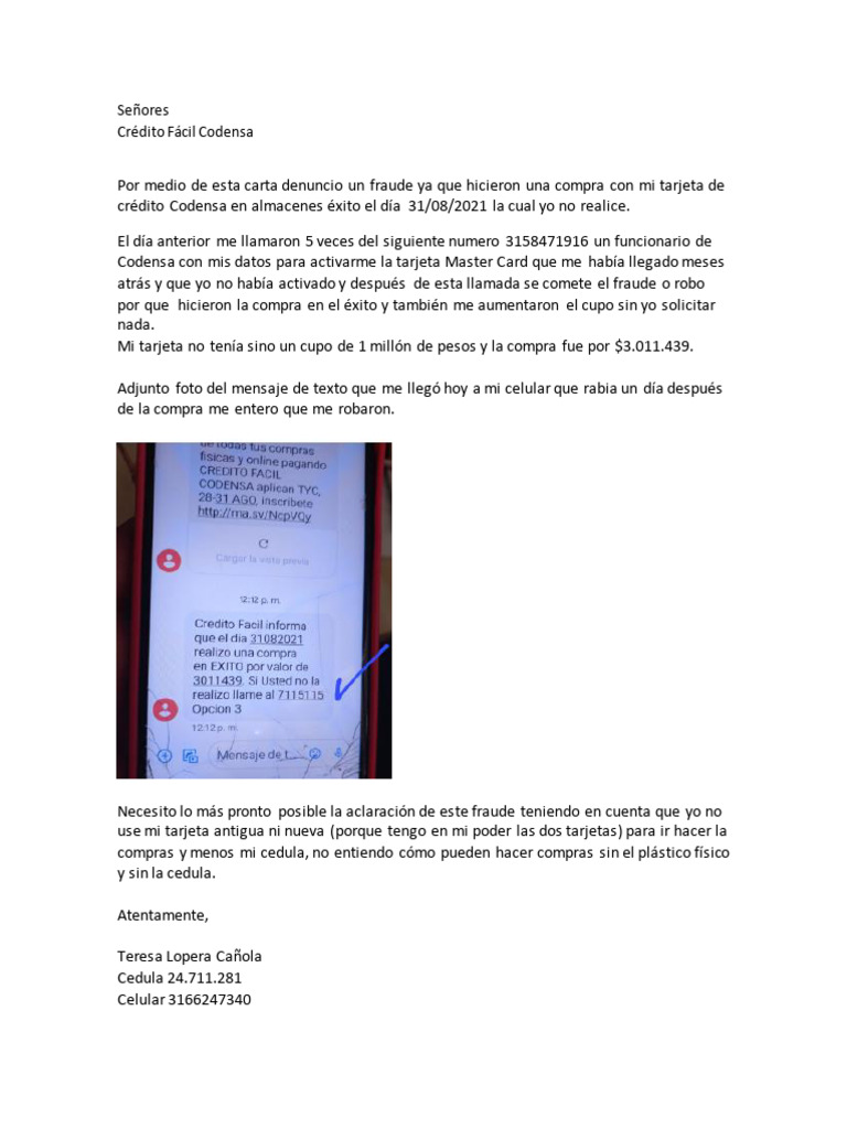 Carta Codensa Fraude | PDF