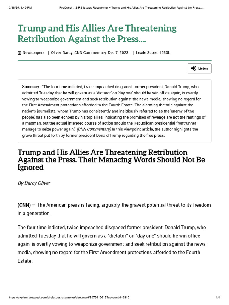 ProQuest - SIRS Issues Researcher Trump and His Allies Are Threatening ...