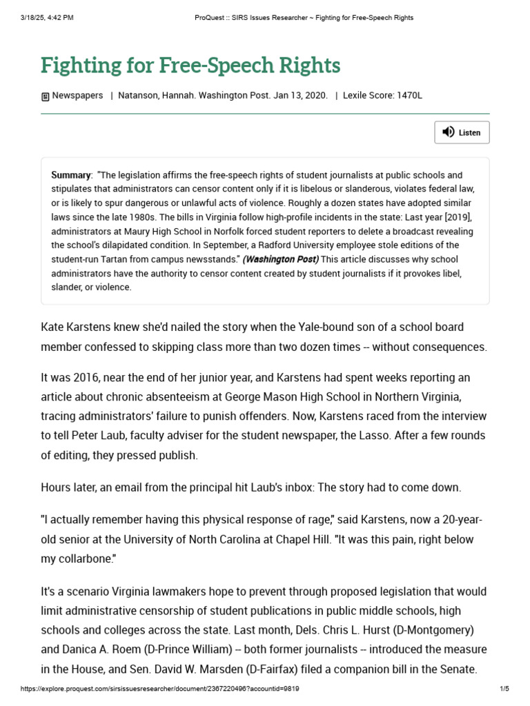 ProQuest __ SIRS Issues Researcher ~ Fighting for Free-Speech Rights ...