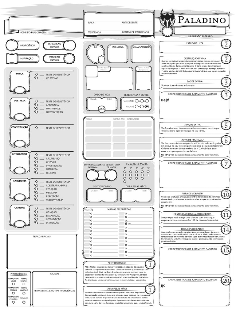 DED Ficha de Paladino GG Tomas Gordom (Copy) (Copy) (Copy) (Copy) | PDF | Nobreza