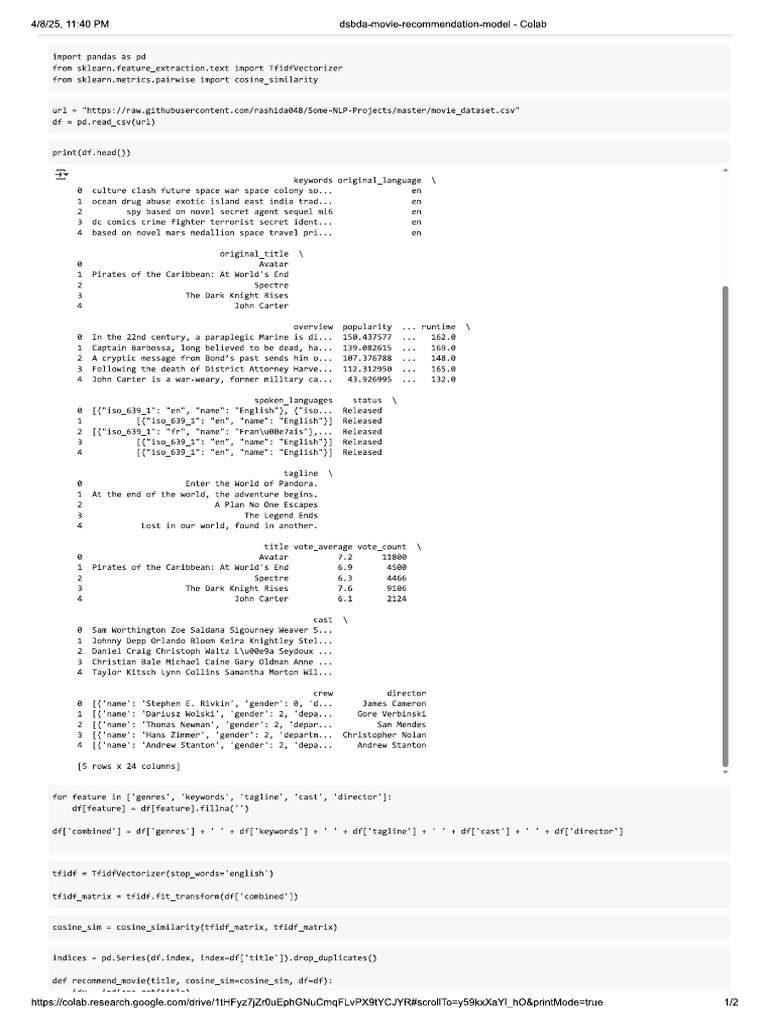 Dsbda Movie Recommendation Model | PDF