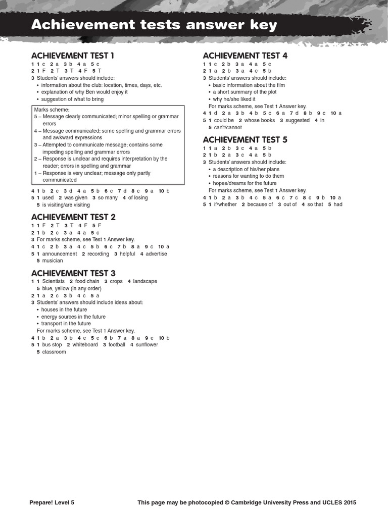 Achievement Tests Answer Key Level 5 | PDF