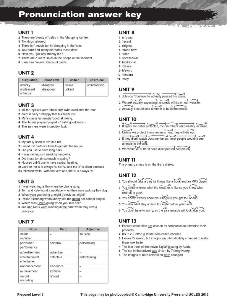Prepare Level 5 Pronunciation Tasks Keys All | PDF