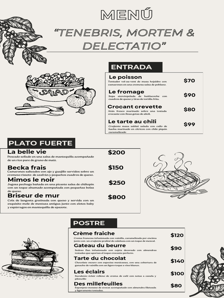 Menú gourmet: platos y postres exquisitos | PDF | Alimentos | Cocina de ...