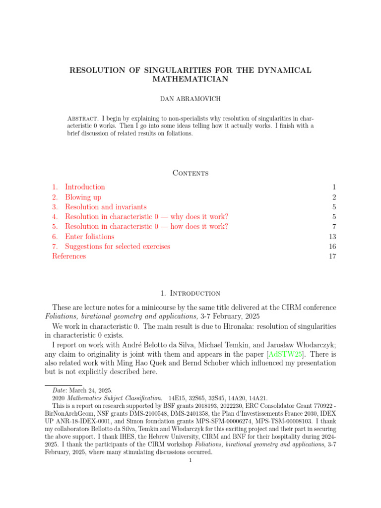 R - Resolution of Singularities For The Dynamical Mathematician - Abramovich | PDF ...