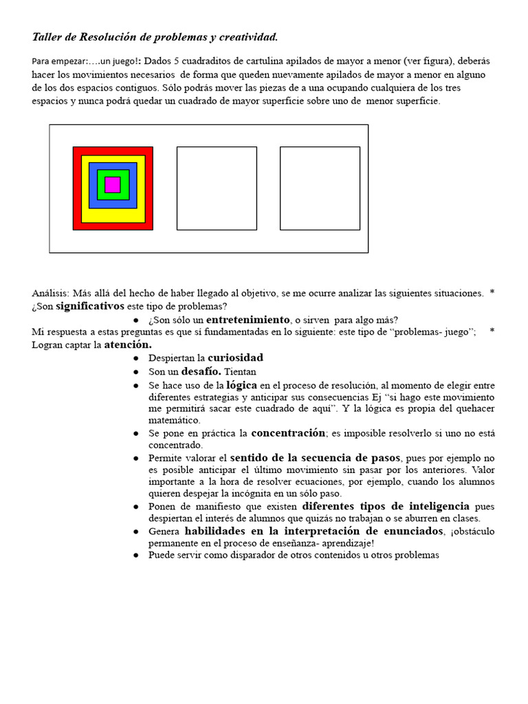Taller de Resoluci-n de problemas y creatividad- propedeutico.docx (1) | PDF | Creatividad