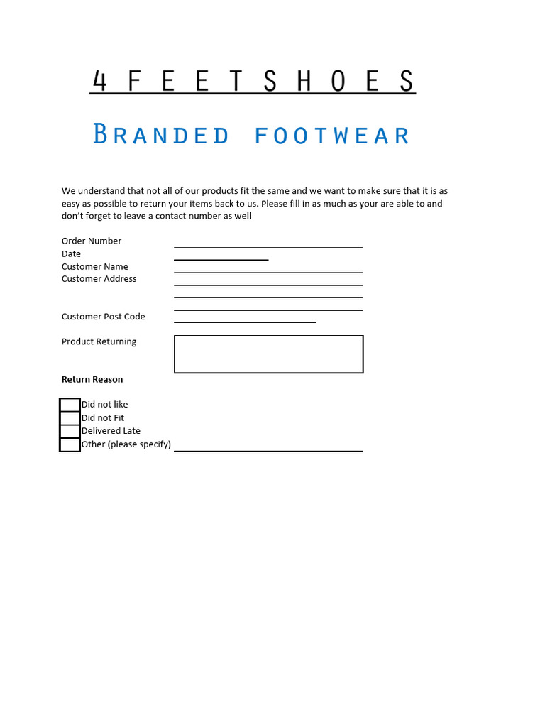 4FeetShoes Return Instructions | PDF