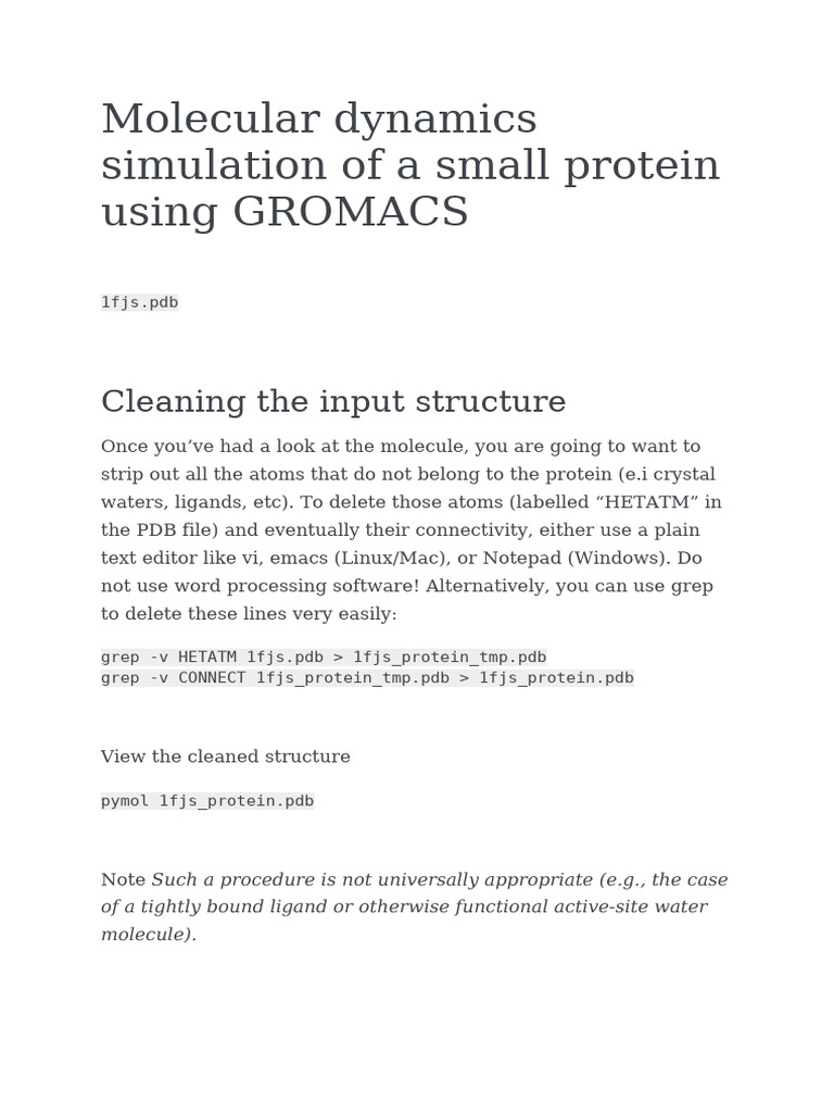 GROMACS Protein Simulation Guide | PDF | Solvation | Ion