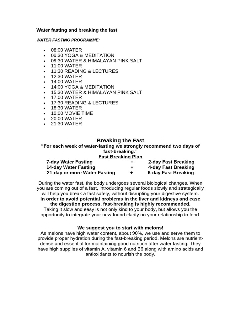 Water Fasting and Safe Break Plan | PDF