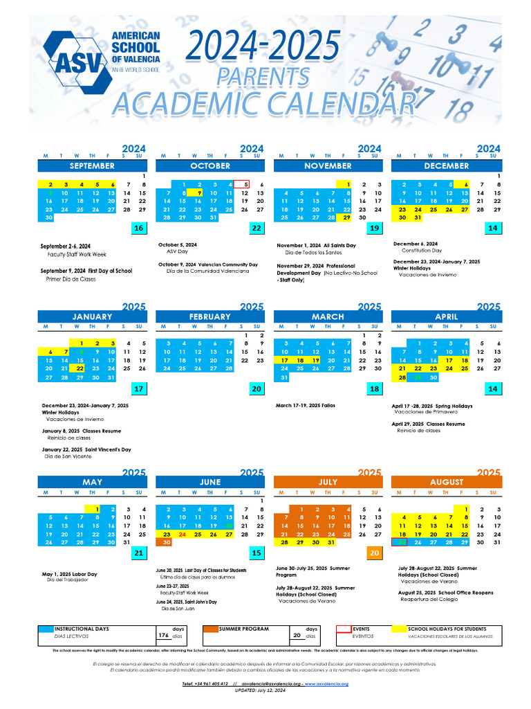 2024-2025 Academic Calendar (Parents) | PDF