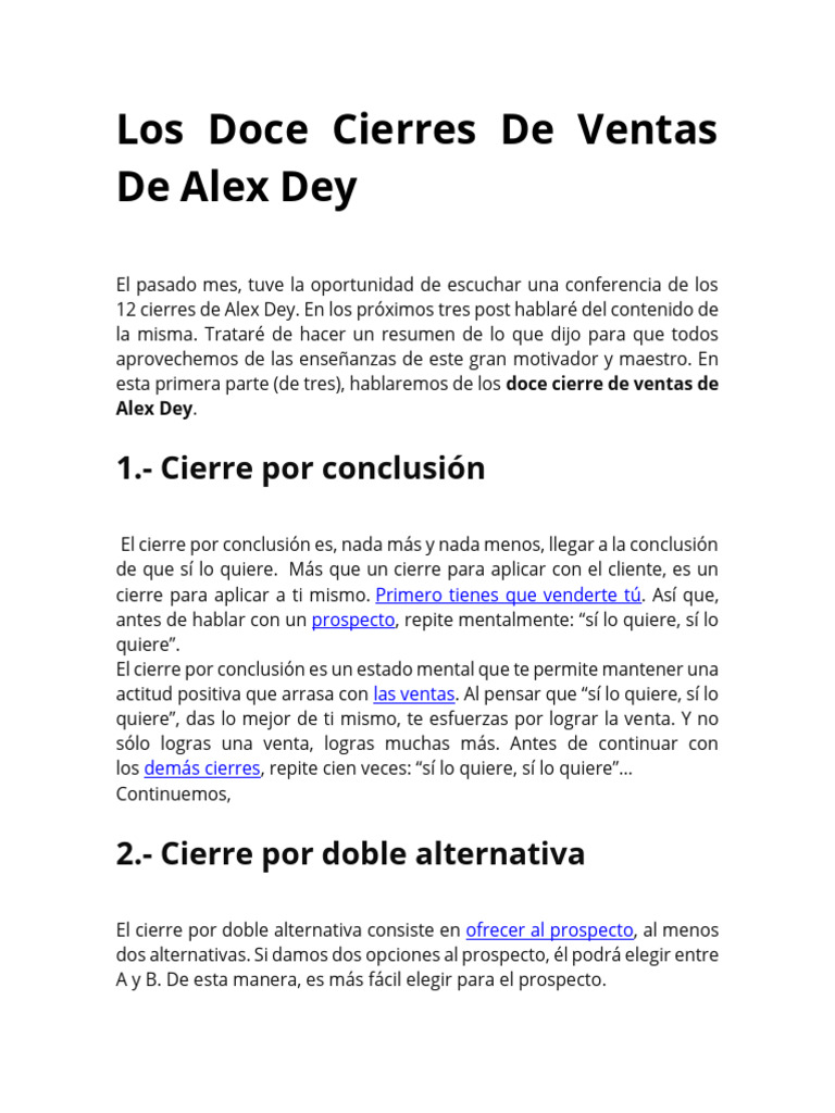 Los Doce Cierres de Ventas de Alex Dey | PDF | Verdad | Cliente