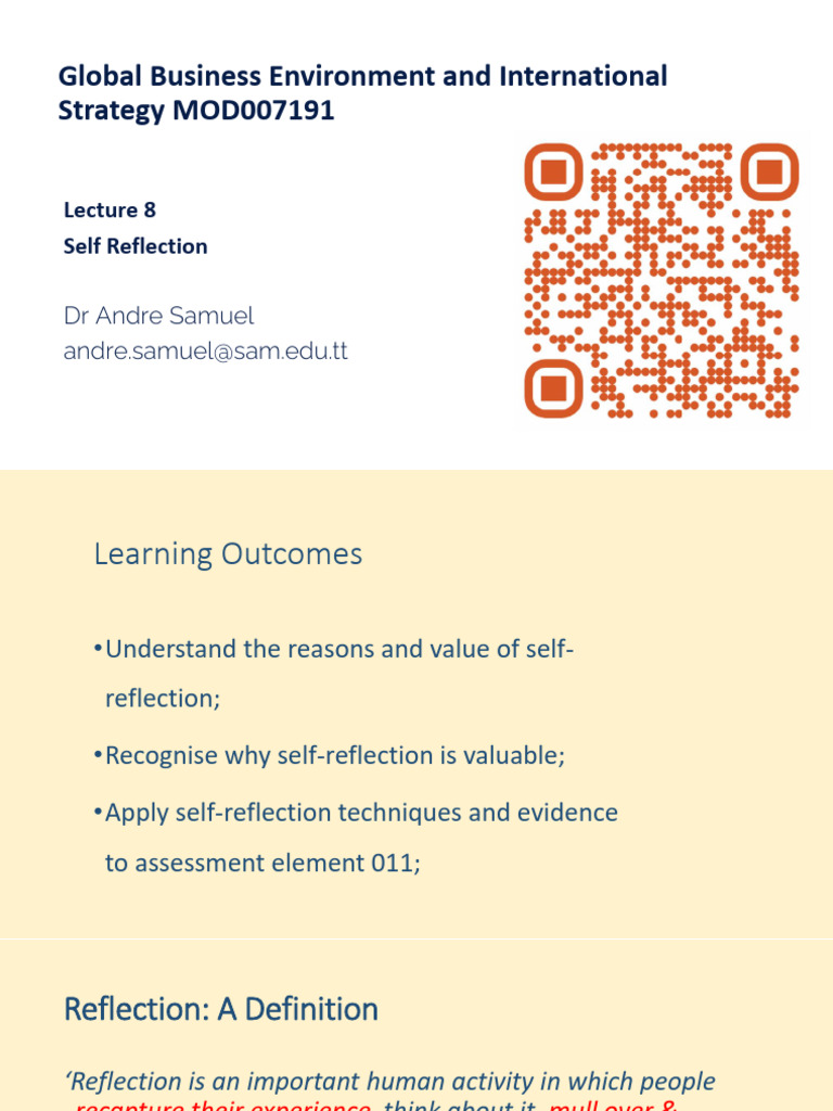 Lecture 8 Self Reflection 2025 | PDF | Experience | Business Model