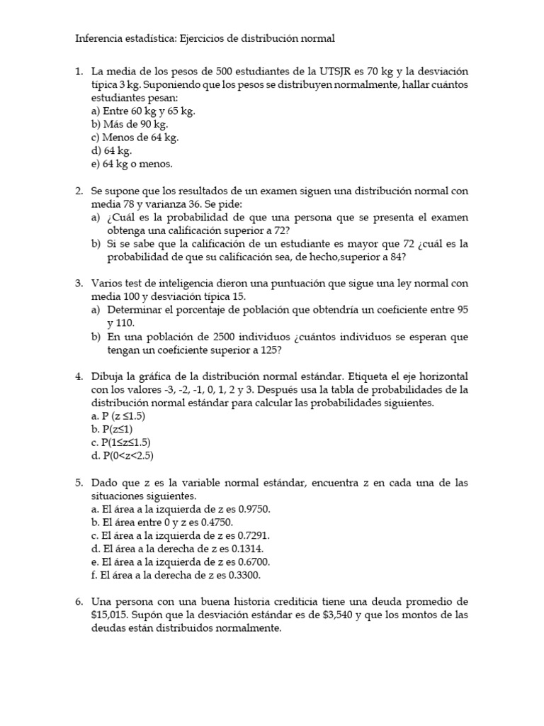 Ejerc Distr Normal | PDF | Distribución normal | Desviación Estándar