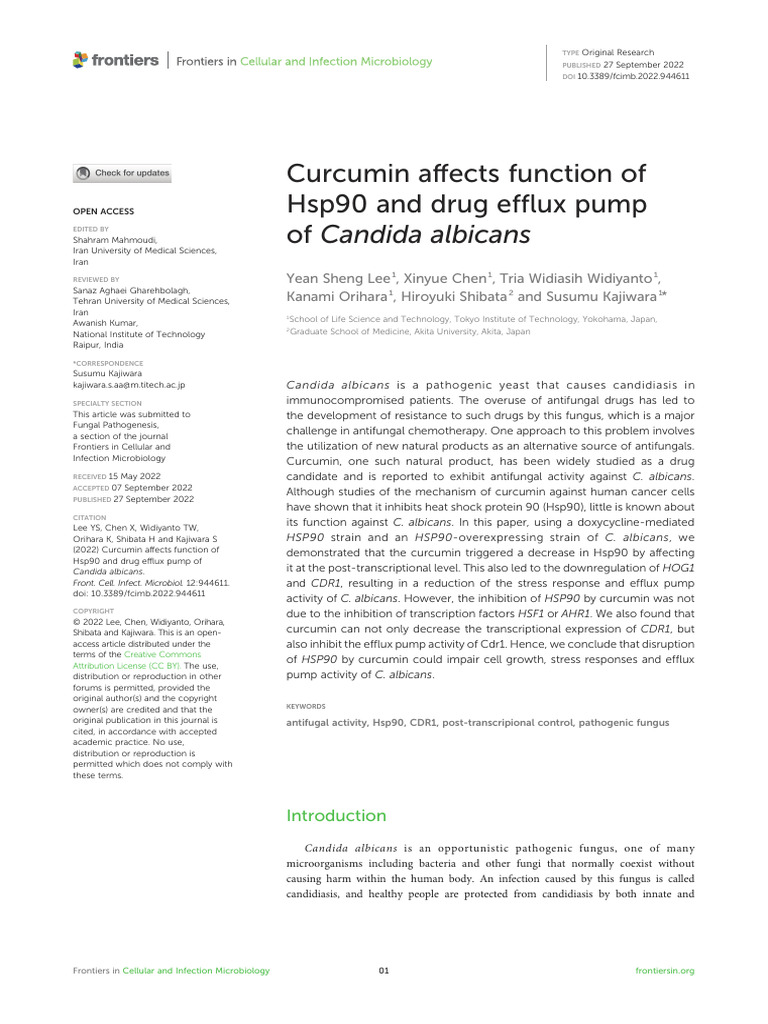 2022 Curcumin Affects Function of Hsp90 and Drug Efflux Pump of Candida Albicnaas | PDF ...