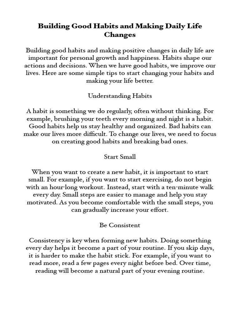 1Building Good Habits and Making Daily Life Changes | PDF | Habits