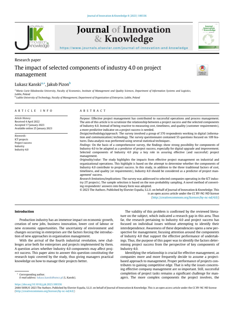 The Impact of Selected Components of Industry 4 - 2023 - Journal of ...