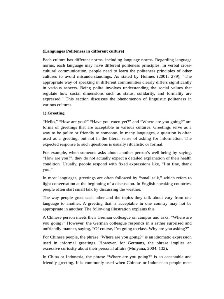 Language Politeness in Different Culture | PDF | Communication | Human ...