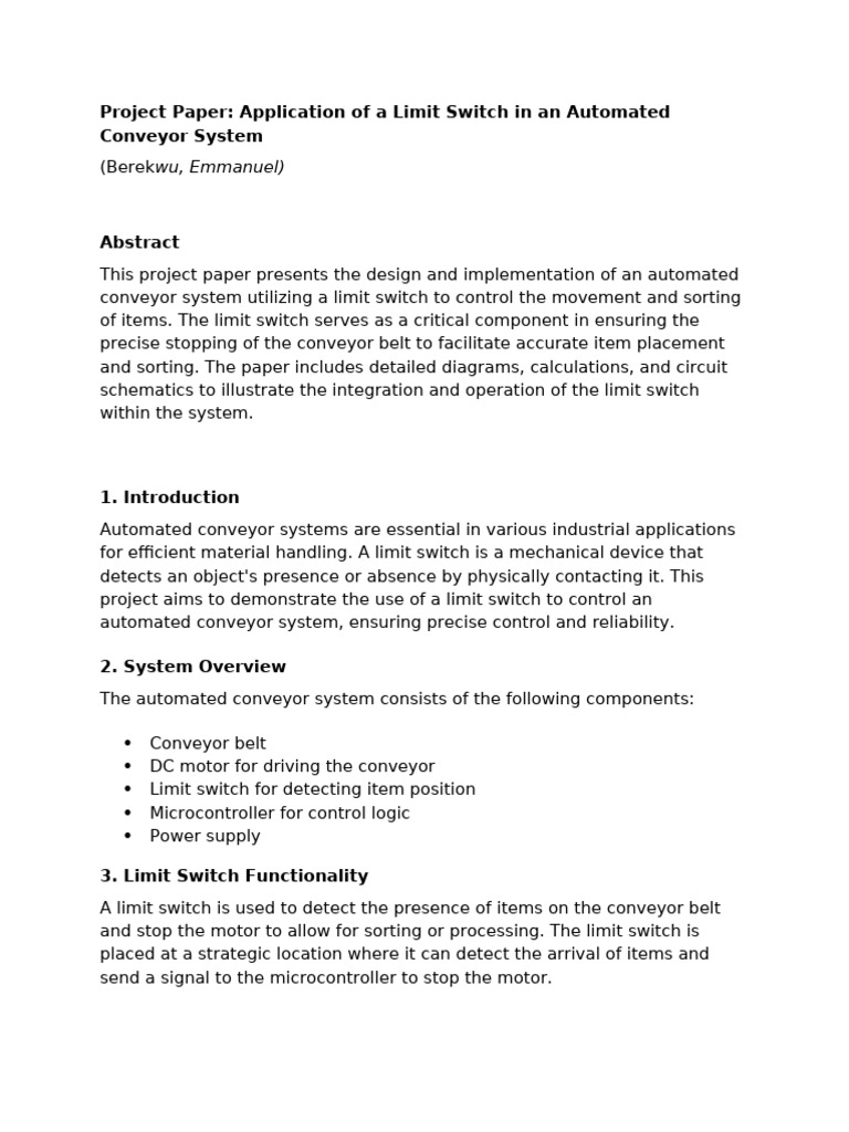 Limit switch and Conveyor system | PDF | Automation | Switch