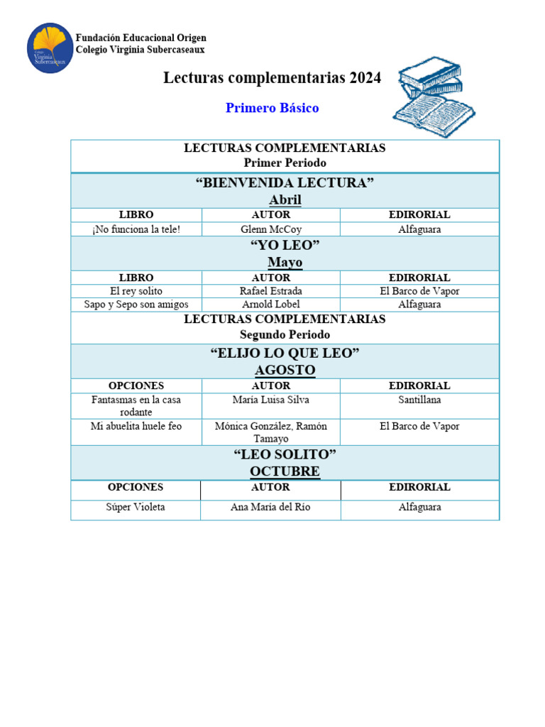 LECTURAS COMPLEMENTARIAS 1° A 6° Basico 24 | PDF | Literatura infantil | Literatura española