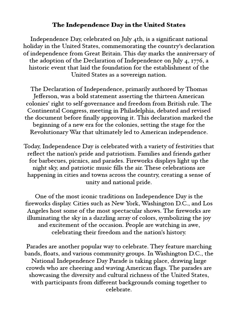 The Independence Day USA | PDF | Independence Day (United States ...