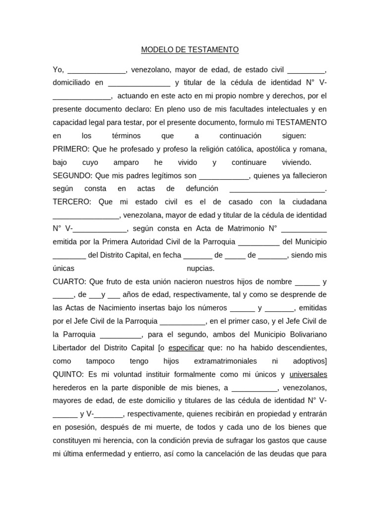Modelo de Testamento Venezolano | PDF | Herencia | Ley de Propiedad