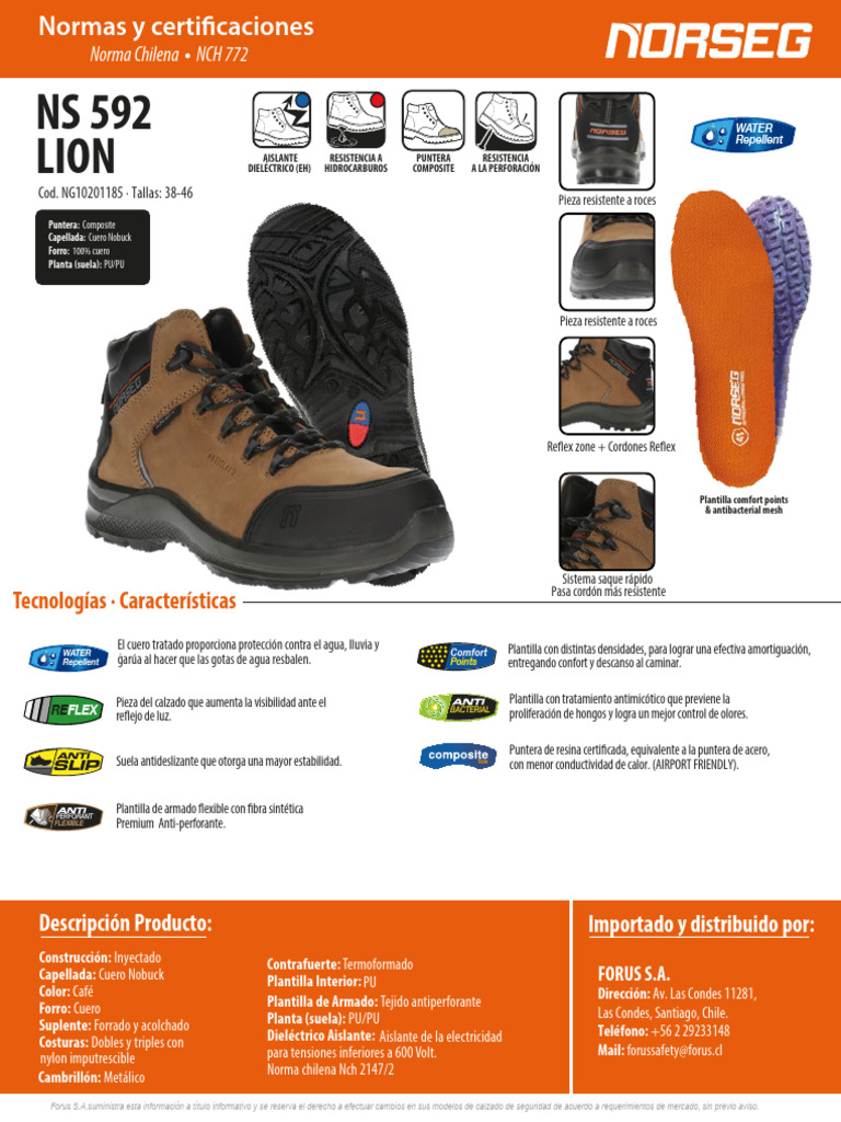 FICHA TECNICA Zapatos de Seguridad NS 592 | PDF | Materiales