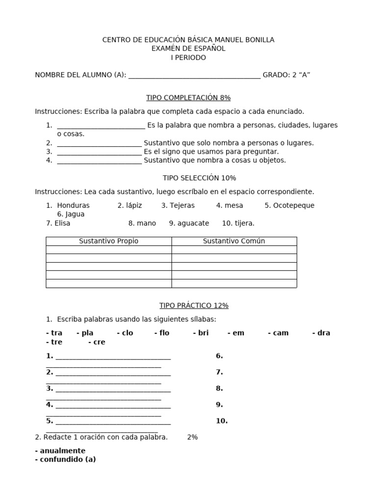 Examen de Español 2° Grado PDF | PDF