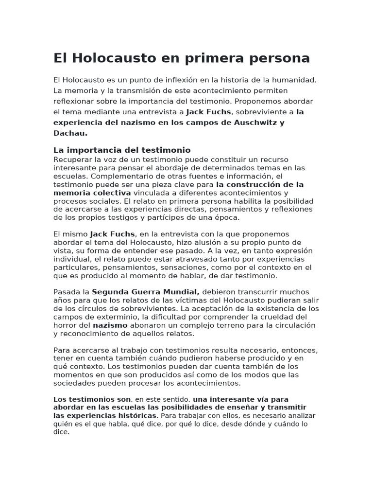 Testimonio de Jack Fuchs sobre el Holocausto | PDF | Testimonio | El ...