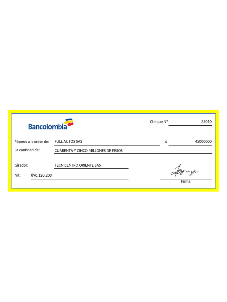 Formato de Cheque en Excel | PDF