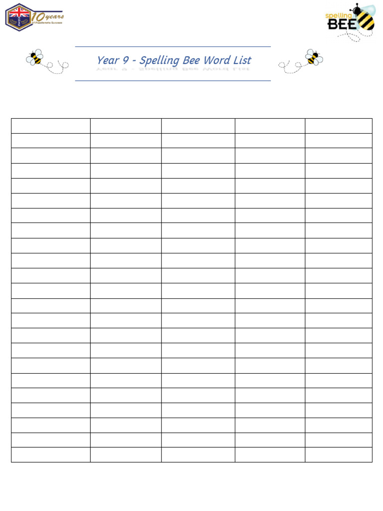 Year 9 - Spelling Bee Word List | PDF