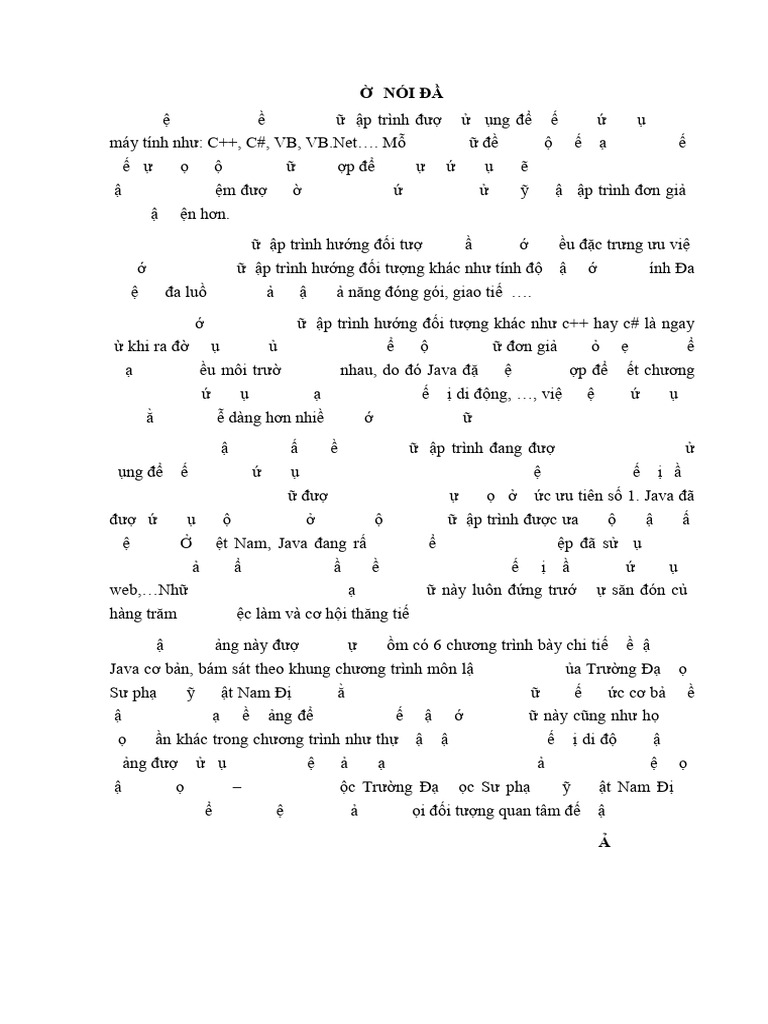 Bài giảng Lập trình Java_ Phần 1 - ĐH Sư phạm kỹ thuật Nam Định_1385889 | PDF