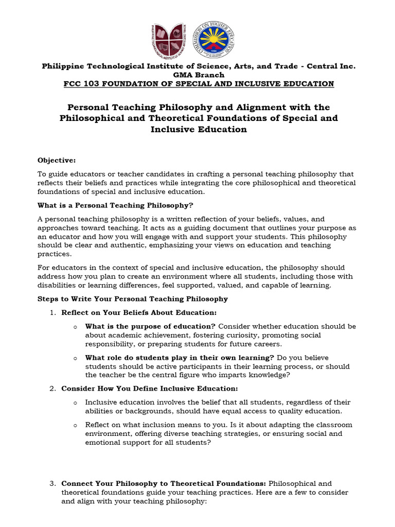 Personal Teaching Philosophy in Special and Inclusive Education | PDF ...