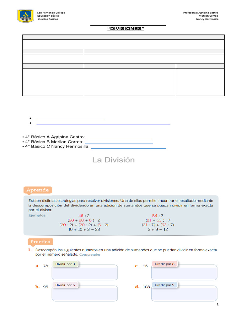 4°BÁSICO-GUÍA-N°17-MATEMÁTICA-DIVISIONES | PDF | División (Matemáticas ...