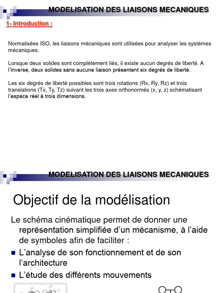 Modélisation des Liaisons Mécaniques | PDF | Ingénierie mécanique ...