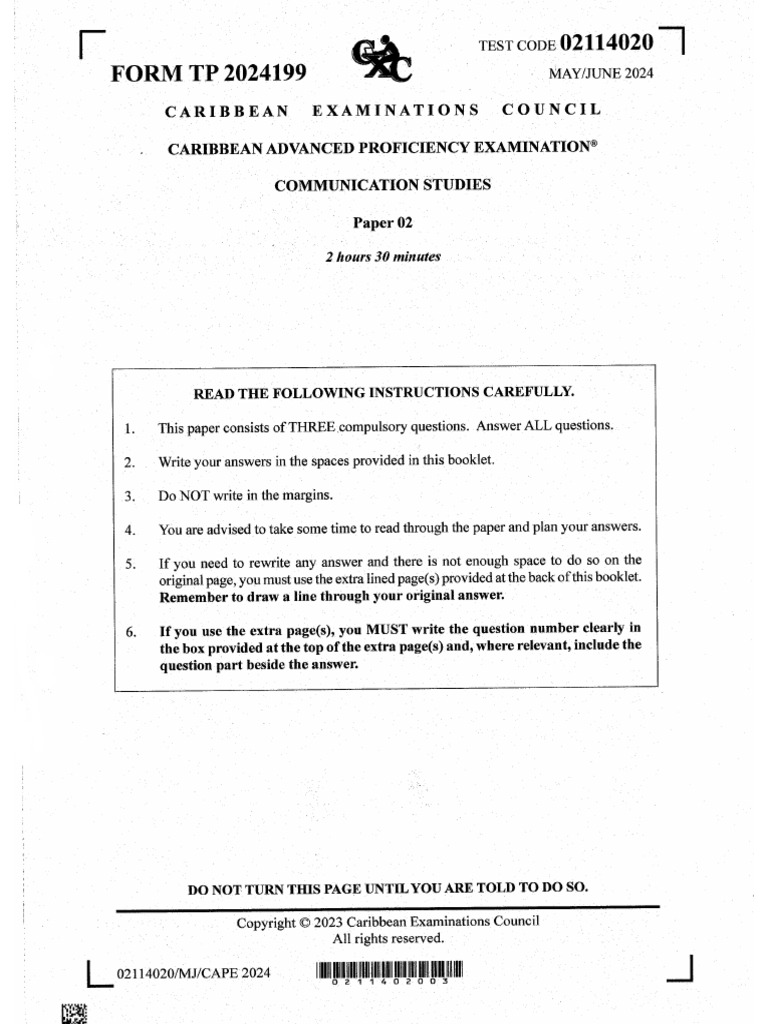 CAPE Communication Studies 2024 P2 | PDF