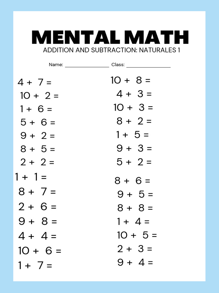 Colorful Pastel Addition and Subtraction Mental Arithmetic Math ...